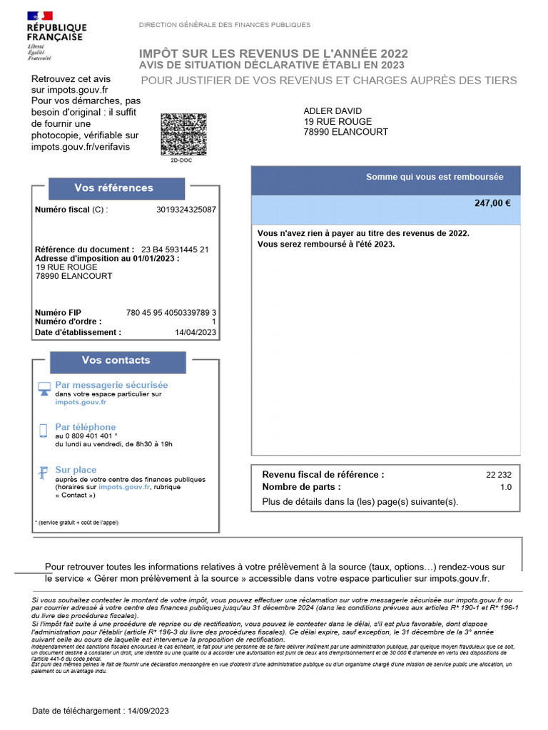 Avis D'imposition Adler 2 | PDF
