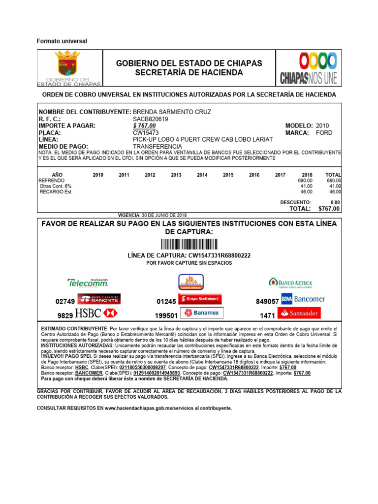 Formato de Pago Chiapas | PDF