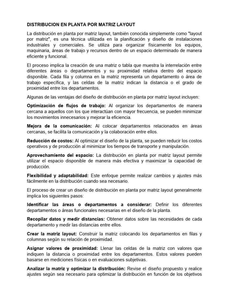 Distribucion en Planta Por Matriz Layout | PDF