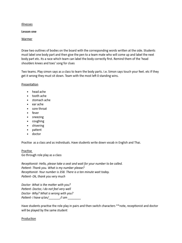 Medical English: Doctor Role Play Lesson | PDF
