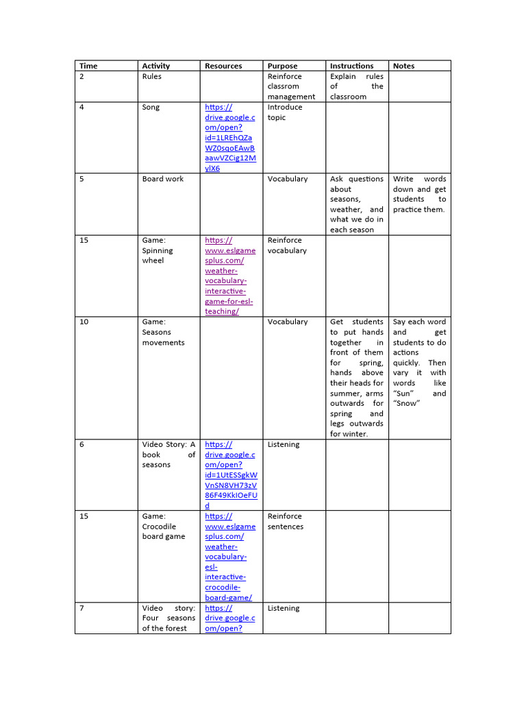 Seasons - Lesson Plan | PDF
