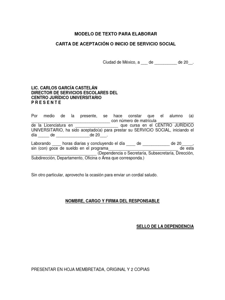 Modelo Carta de Inicio Servicio Social CEJU | PDF