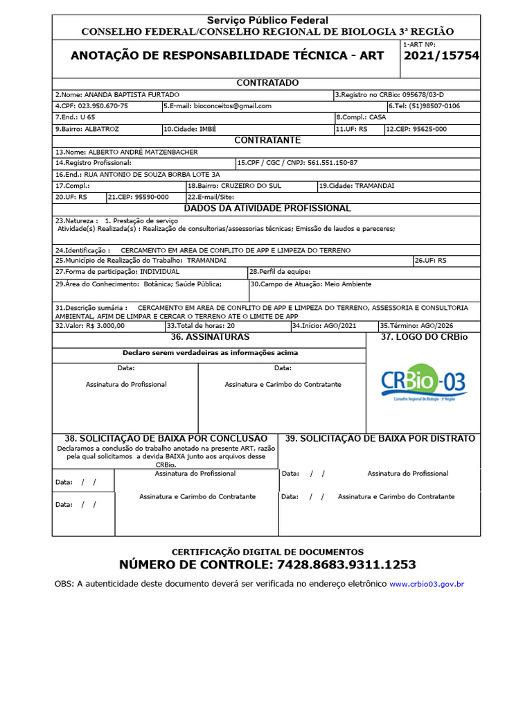 ART - Anotação de Responsabilidade Técnica | PDF