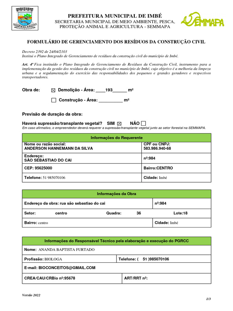 Form PGRCC - 2022 - Simp - Atualizado | PDF