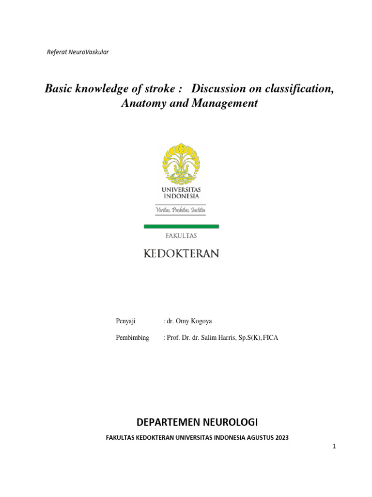 Basic Knowledge of Stroke Discussion on Classification, Anatomy and ...
