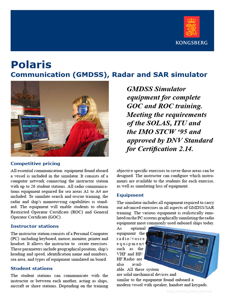 Data sheet - Polaris GMDSS simulator - Kongsberg Maritime | PDF