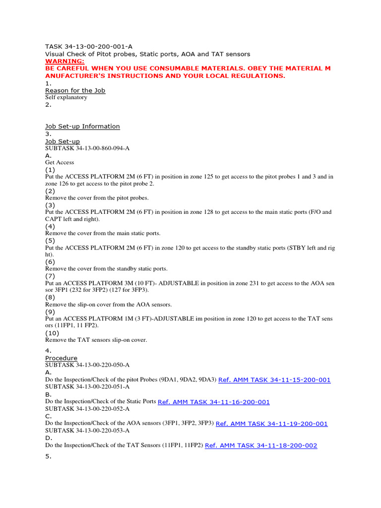 Pitot Static Visual Check Task Card | PDF