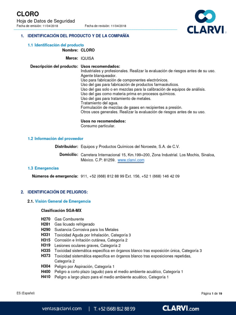 HDS-SGA-CLORO-IQUISA-180411 | PDF