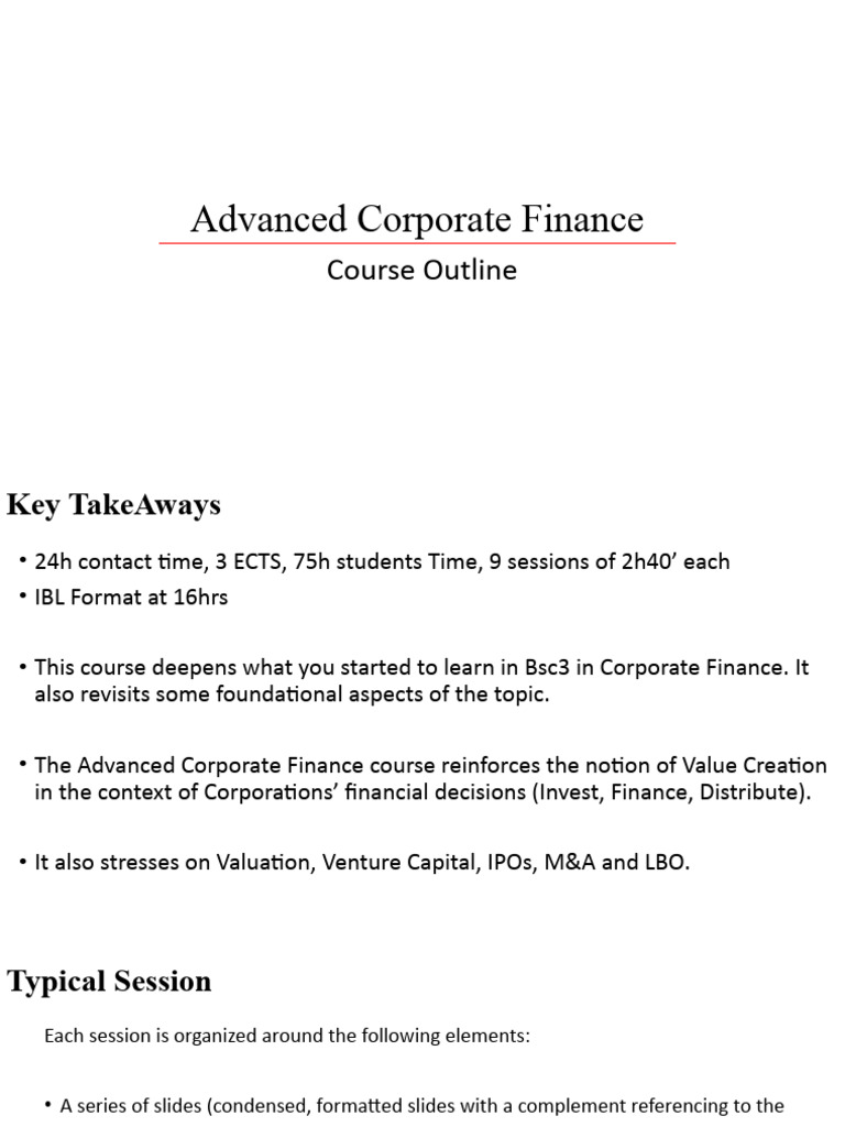 1-Advanced Corporate Finance-Course Outline | PDF