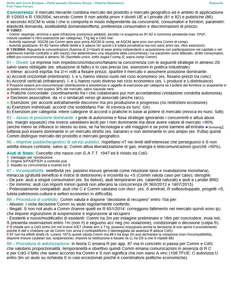 Riassunto - Diritto dell'Unione Europea. Parte speciale (Girolamo ...