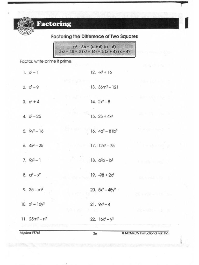 Factoring Worksheets With Answers Pdf