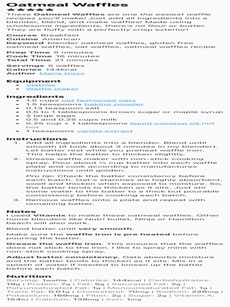 Oatmeal Waffles | PDF