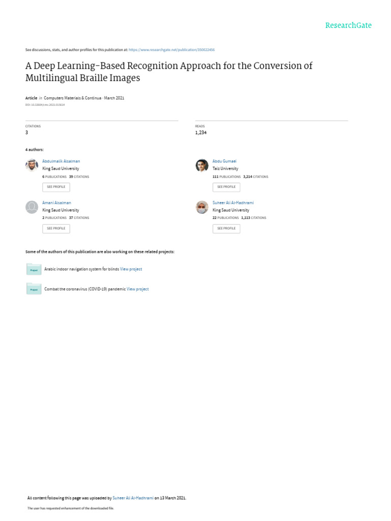 A Deep Learning Based Recognition Approach Conversion of Multilingual Braille Images | PDF