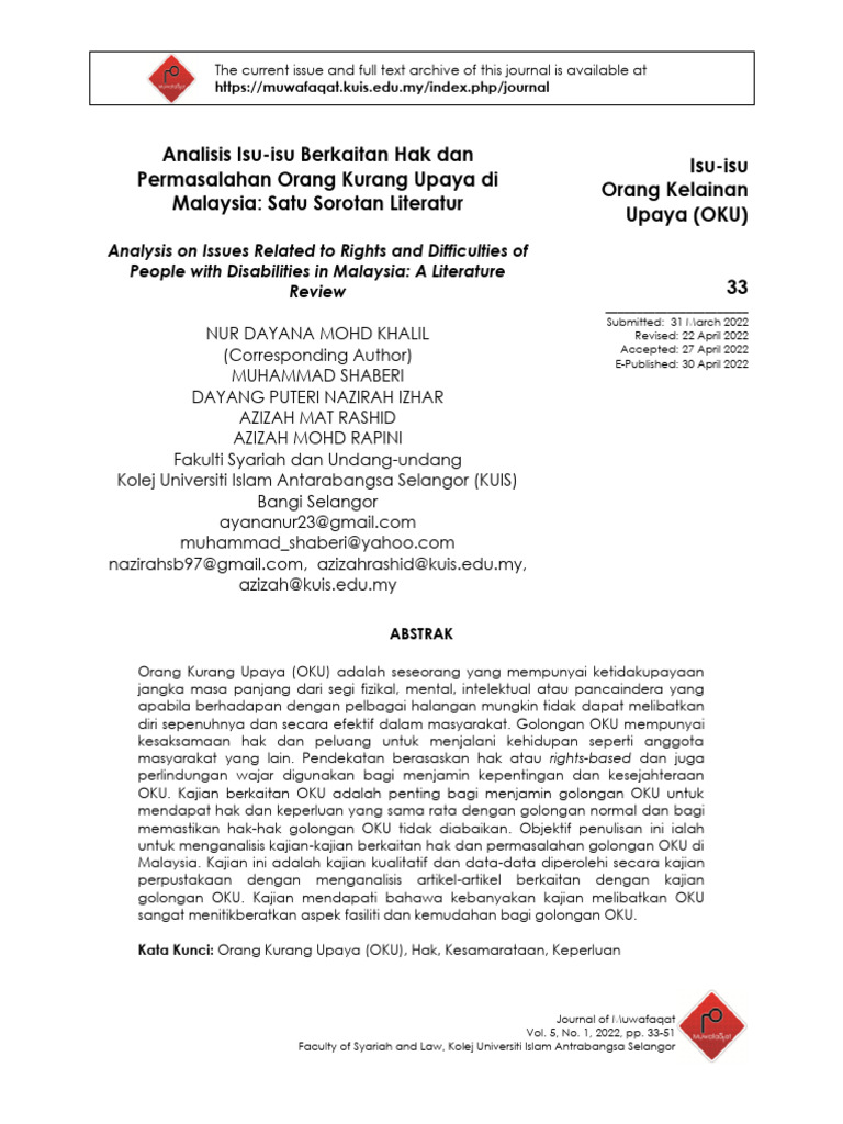 Analisis Isu2 Berkaitan Hak Dan Permasalahan Oku Di Malaysia | PDF
