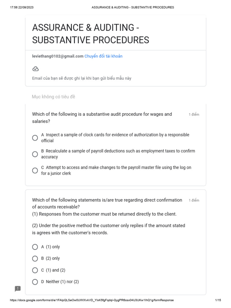 ASSURANCE & AUDITING - SUBSTANTIVE PROCEDURES | PDF