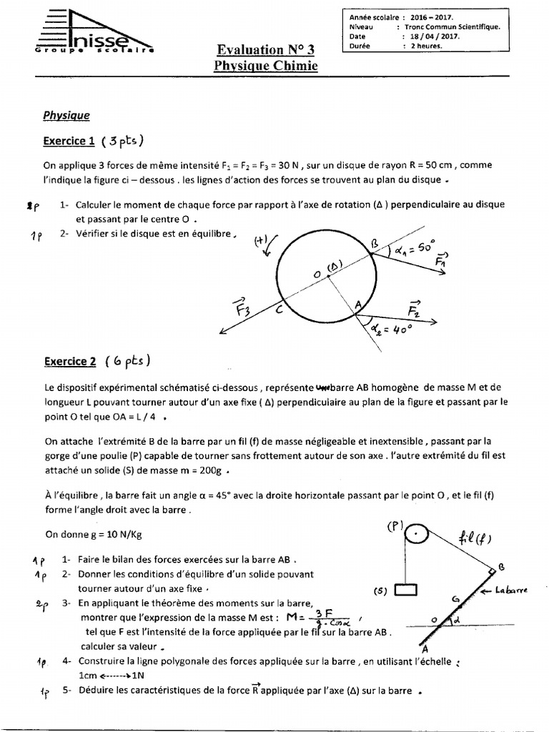Devoir 2 Modele 3 Physique Chimie TC Semestre 2 1 | PDF