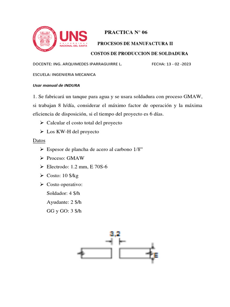 PRACTICA N° 6 - COSTOS PRODUC. SOLDADURA (1) | PDF