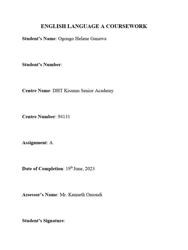 ENGLISH LANGUAGE A COURSEWORK (Final) | PDF