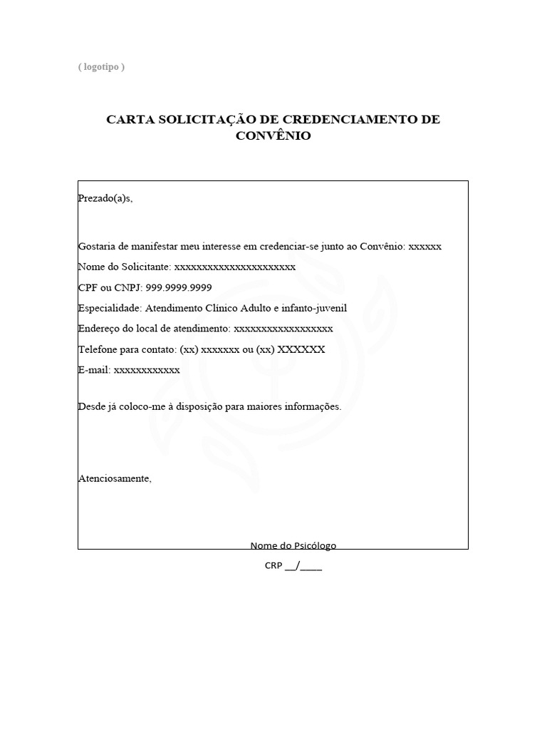 Solicitação De Credenciamento De Convênio Pdf