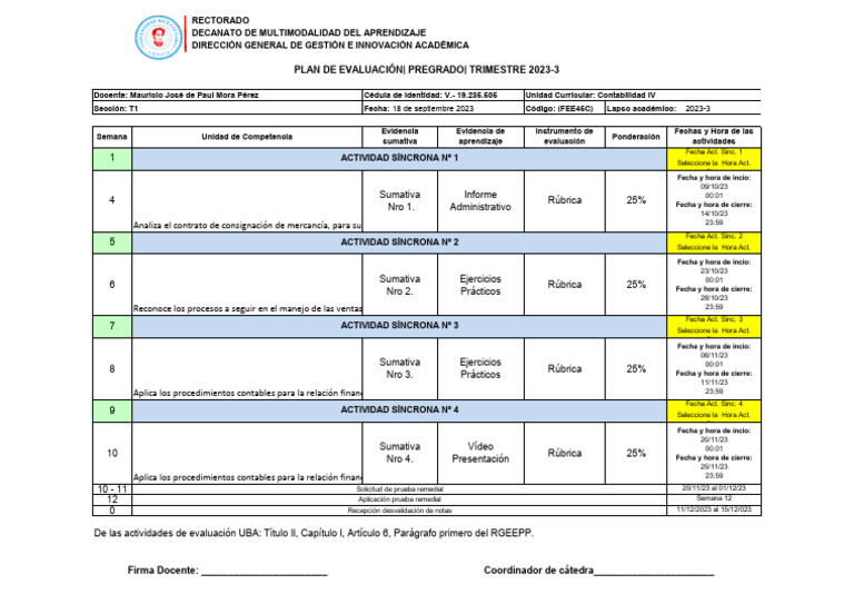 EADE - ECOP Formato Plan de Evaluacion 2023-3 conIV | PDF | Evaluación | Business