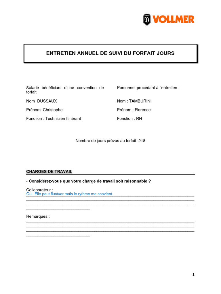 Entretien Annuel de Suivi Du Forfait Jours - C Dussaux | PDF