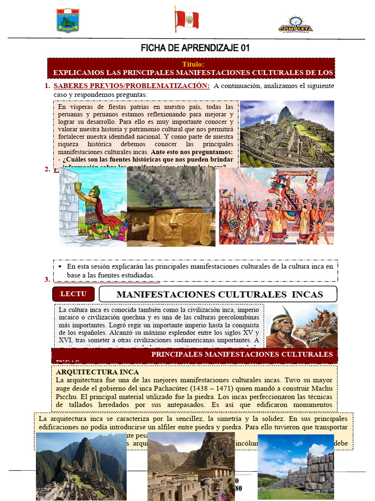 Ficha de Aprendizaje 1 Eda Iv CCSS 2° Grado | PDF | Imperio Inca | Andes