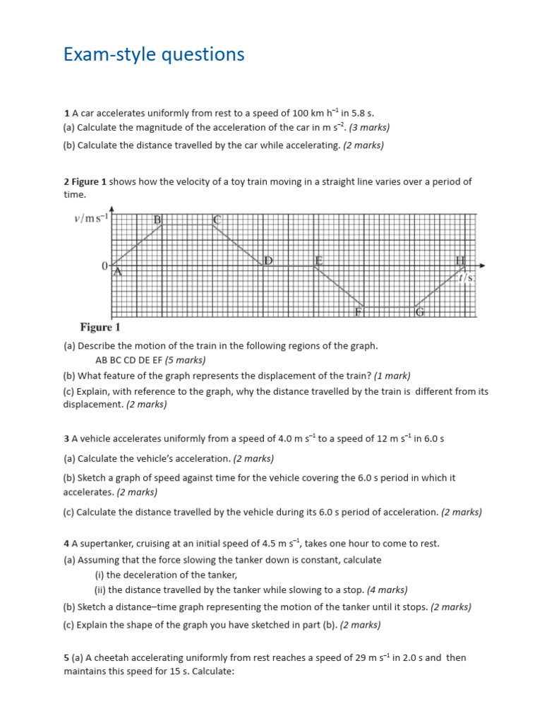 Velocity-Time Graph Exam Questions | PDF | Acceleration | Speed