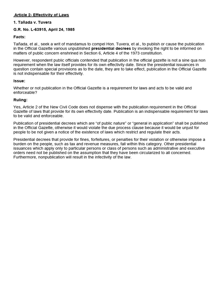 Week 1 Case Digests (Article 1 To Article 21) | PDF