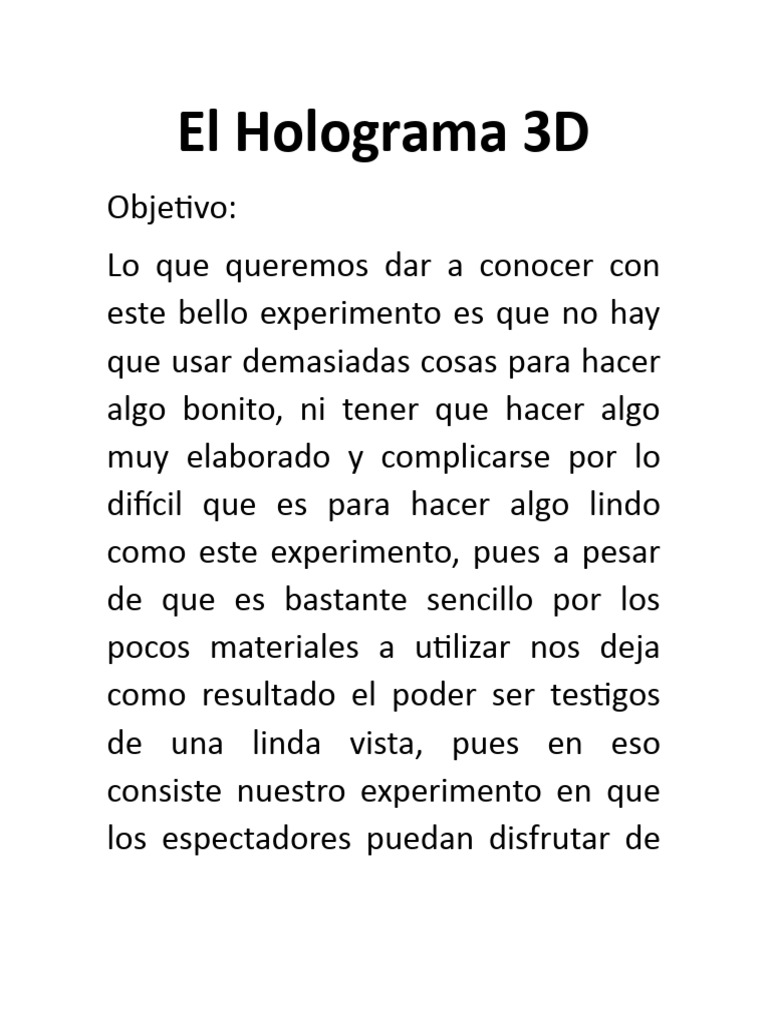 Holograma 3D: Experimento Casero Sencillo | PDF | Holografía