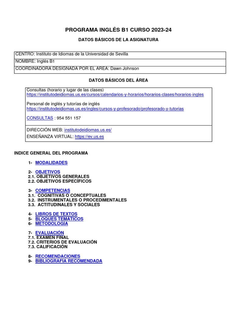 Programa Ingles b1 2023 2024 - 0 | PDF
