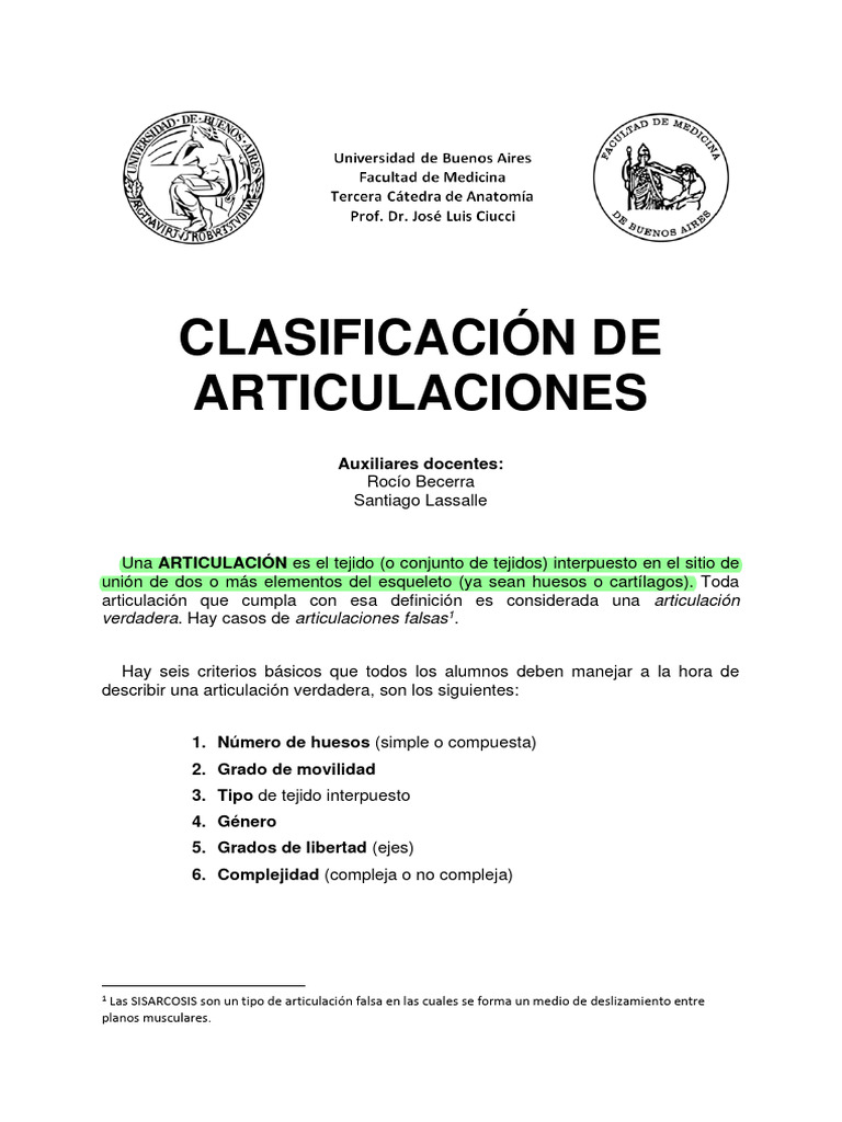 Clasificación de Articulaciones | PDF