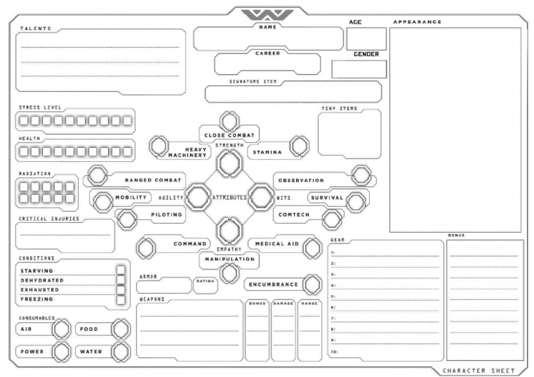 Alien - Character Sheet Updated (pg1) (3rd Party) | PDF