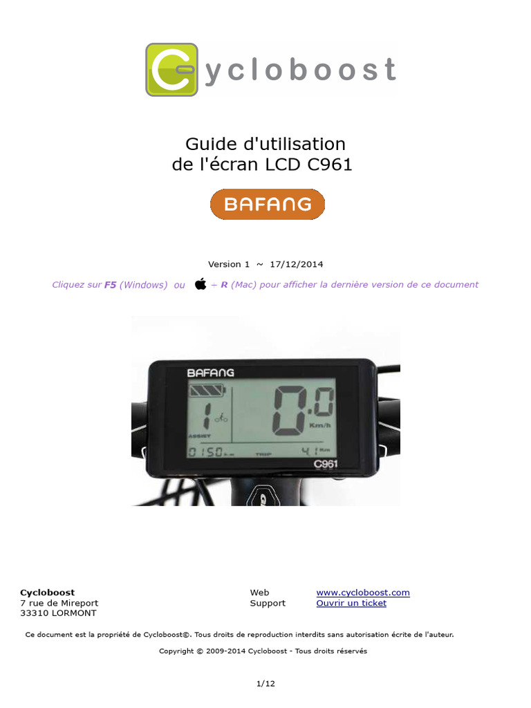 Cycloboost Guide Utilisation C961 | PDF