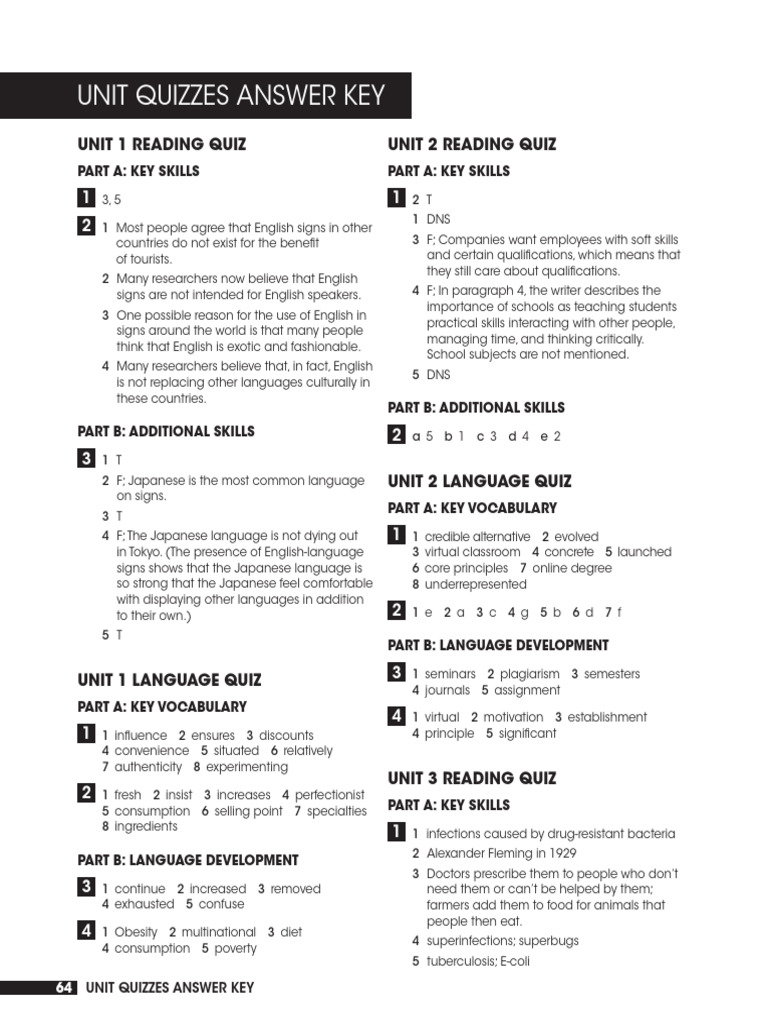 Unit Quizzes Answer Key Overview | PDF