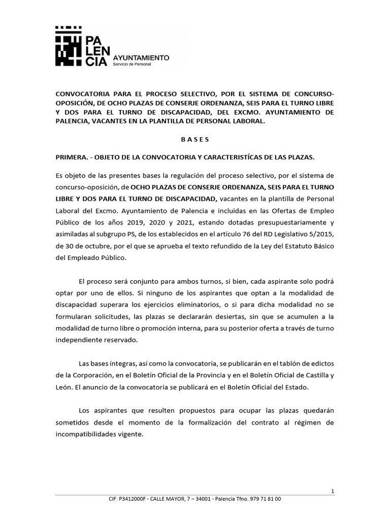 Bases Definitivas Conserje-Ordenanza (6+2) | PDF Bases Definitivas Conserje-Ordenanza (6+2) | PDF