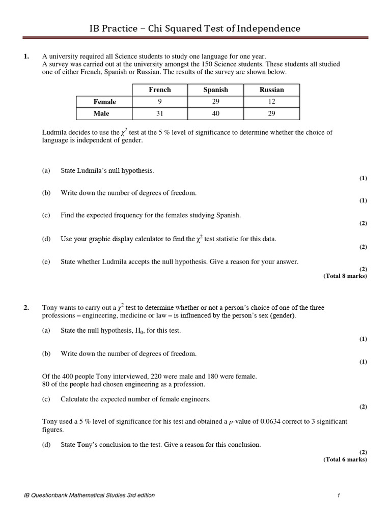Practice Chi Squared Test Pdf Statistical Hypothesis Testing Statistical Significance