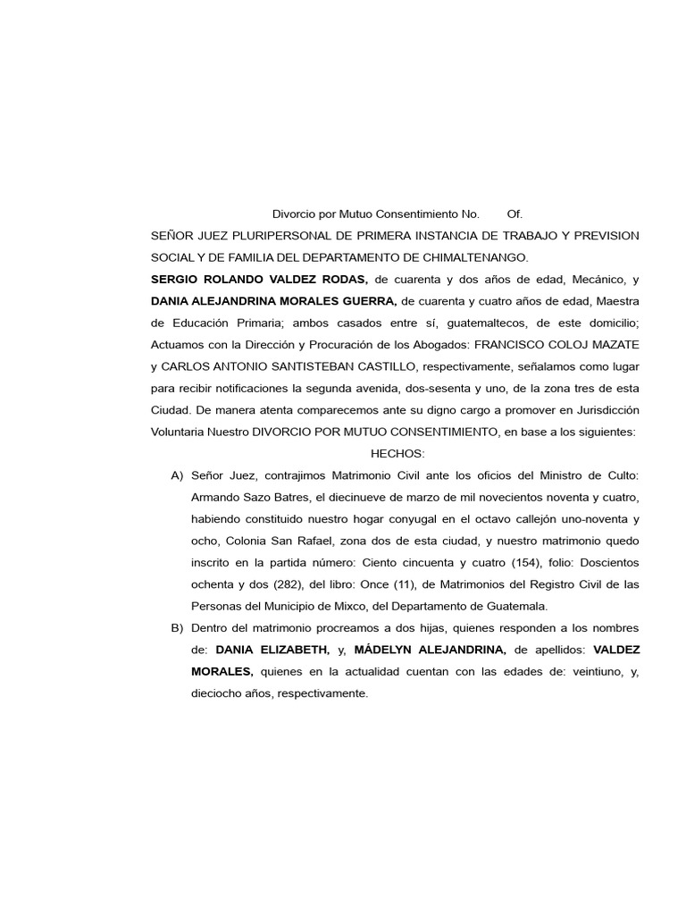 Familia Divorcio Por Mutuo Consentimiento de Dania Morales Guerra | PDF ...