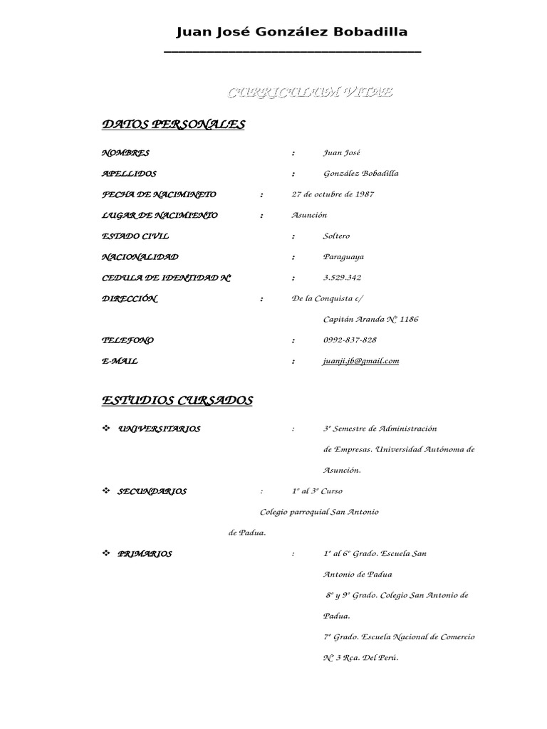 CURRICULUM de Juan Jose Gonzalez Bobadilla 1.1 | PDF