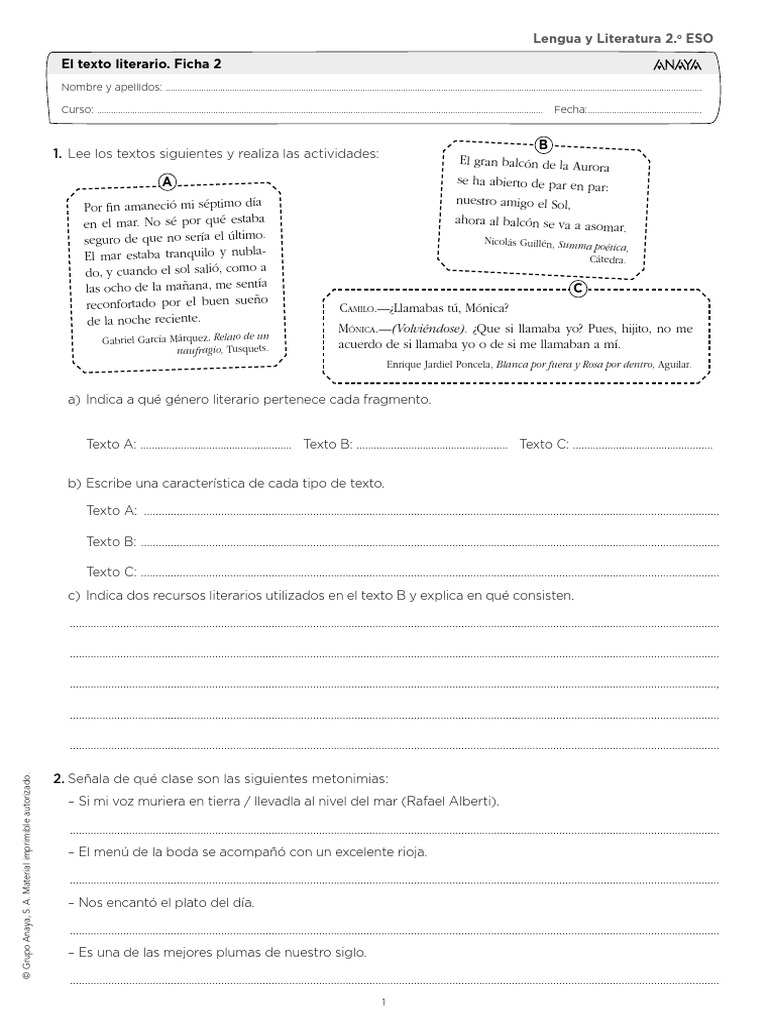 Ficha Recursos Literarios | PDF