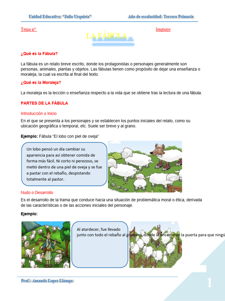Estructura y Moraleja de la Fábula | PDF | Fábula