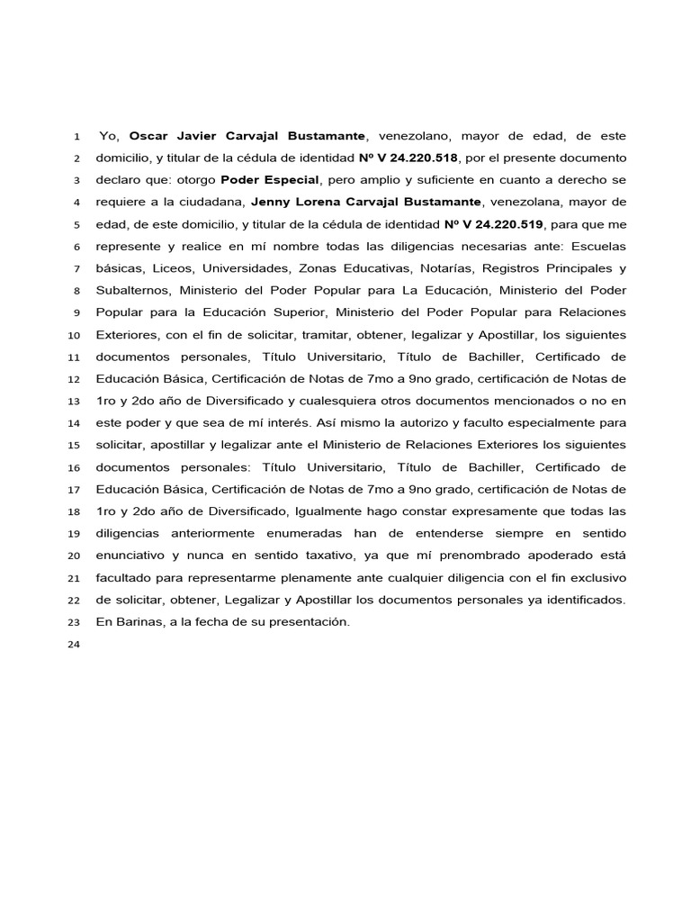 Modelo 2 de Poder Especial para Legalizar y Apostillar | PDF