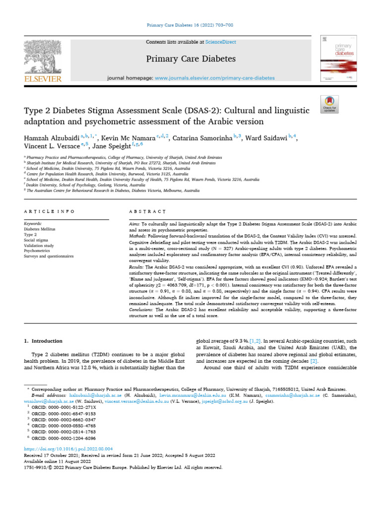 Diabetes Stigma Assessent Scale For 2 Type English | PDF