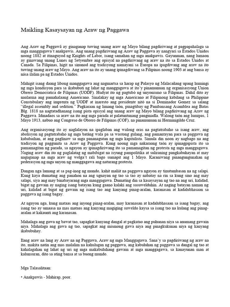 Maikling-Kasaysayan-ng-Araw-ng-Paggawa | PDF