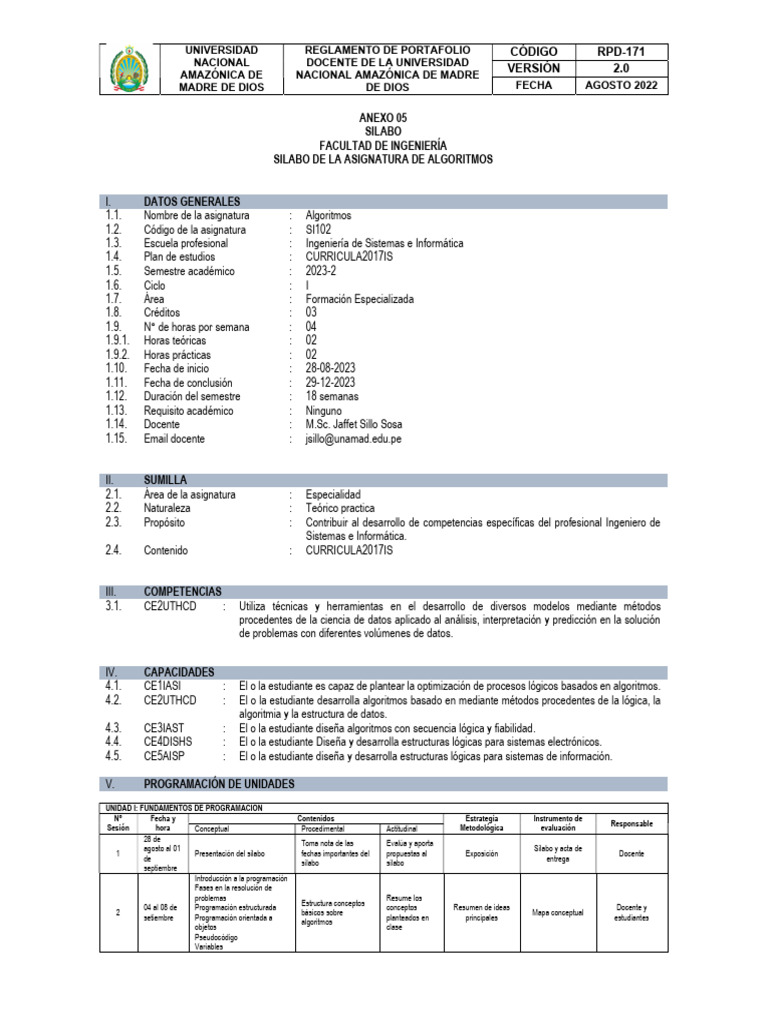 Silabo Algoritmos | PDF