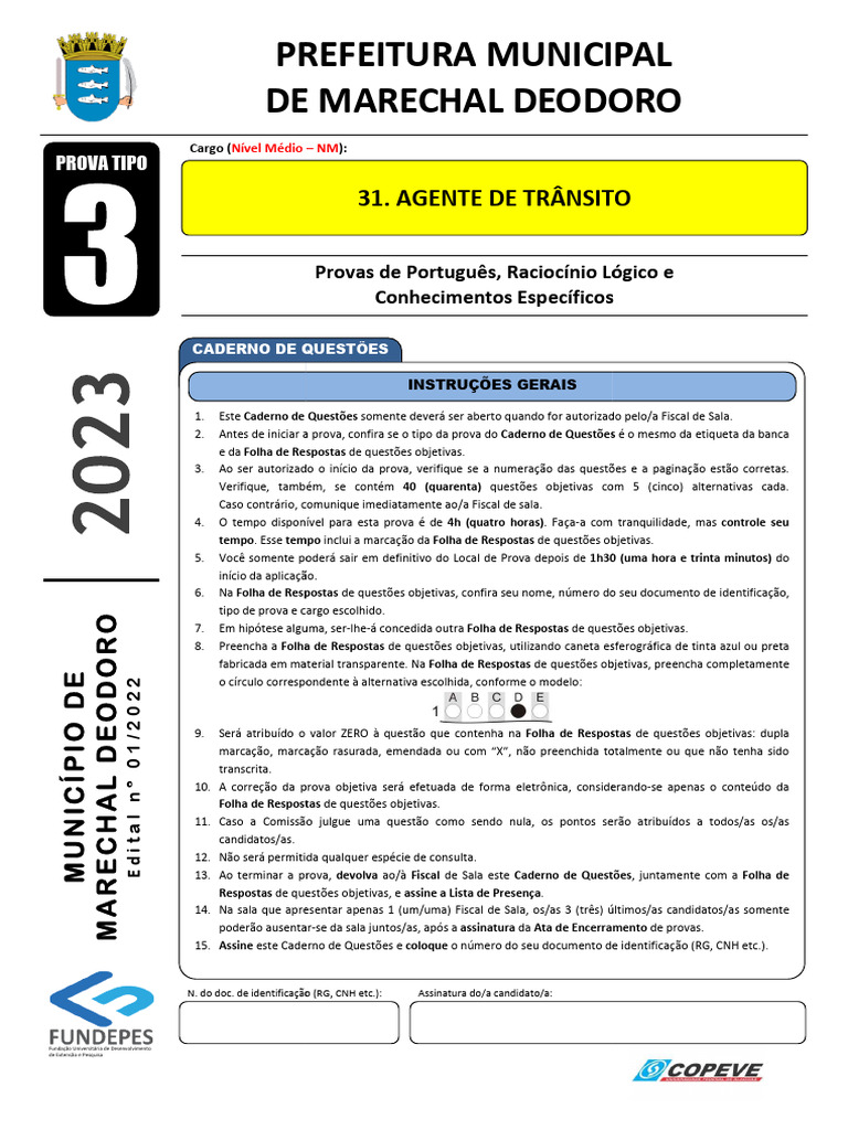 Prova - 31. Agente de Transito - Tipo 5 | PDF