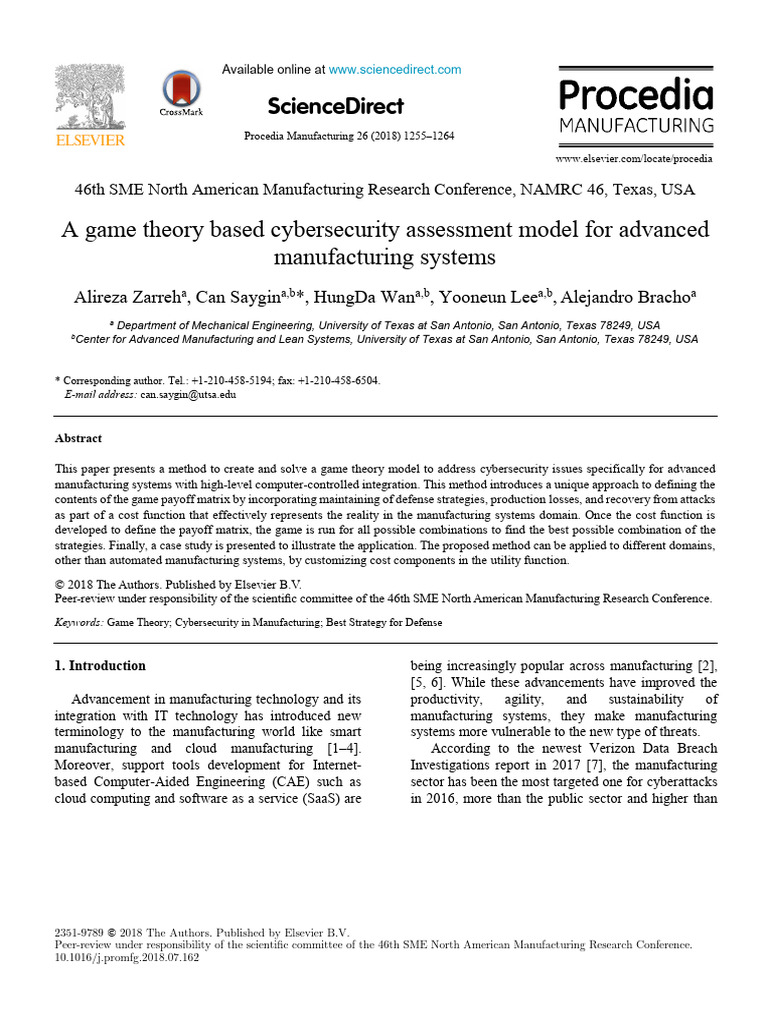 2018.a Game Theory Based Cybersecurity Assessment Model | PDF