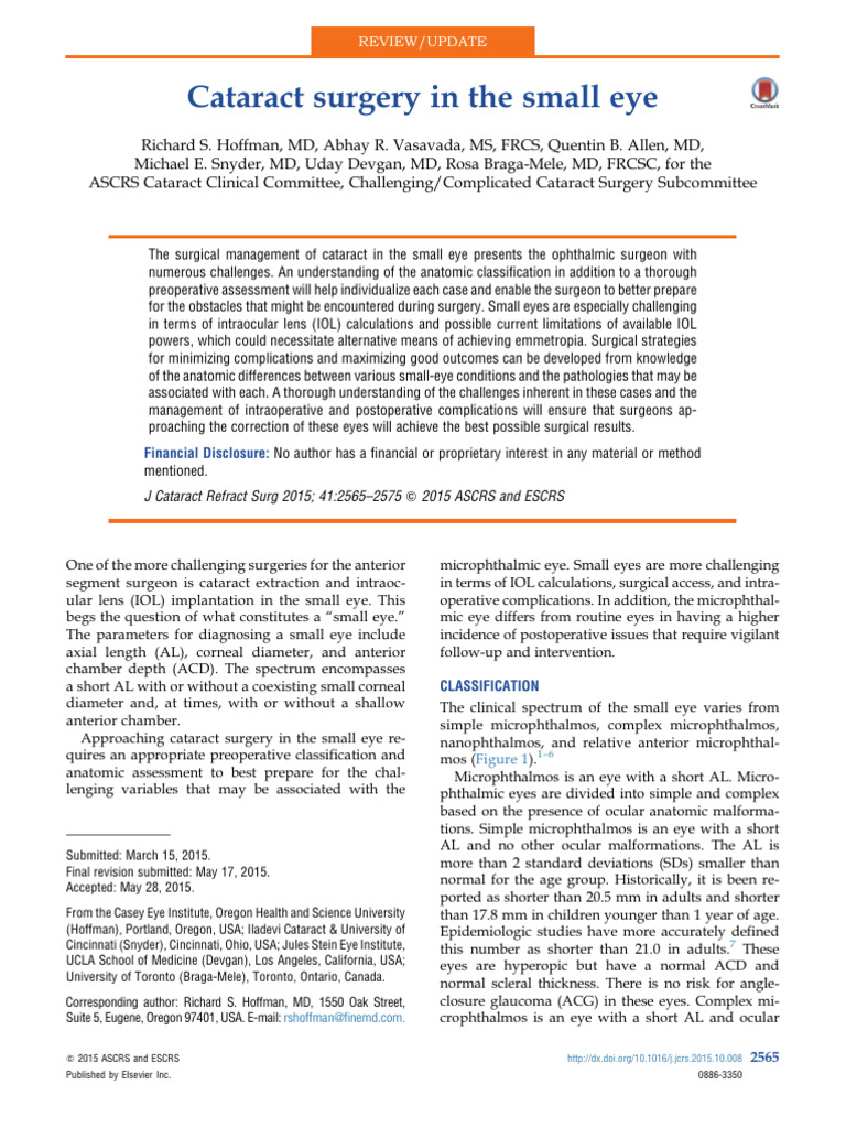 Cataract Surgery in The Small Eye | PDF