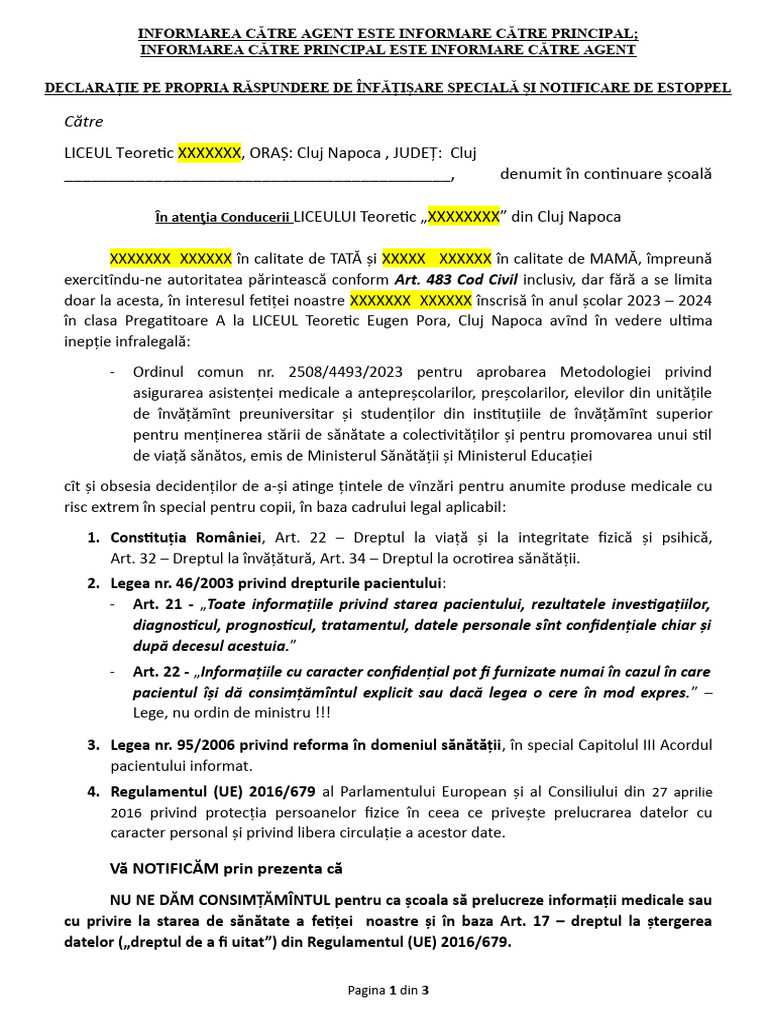 Notificare Începere An Școlar | PDF