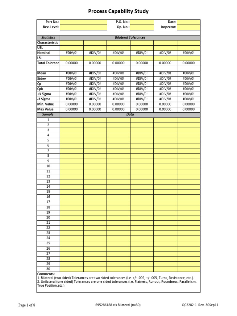 Process Capability Study Blank Form | PDF | Standard Deviation ...