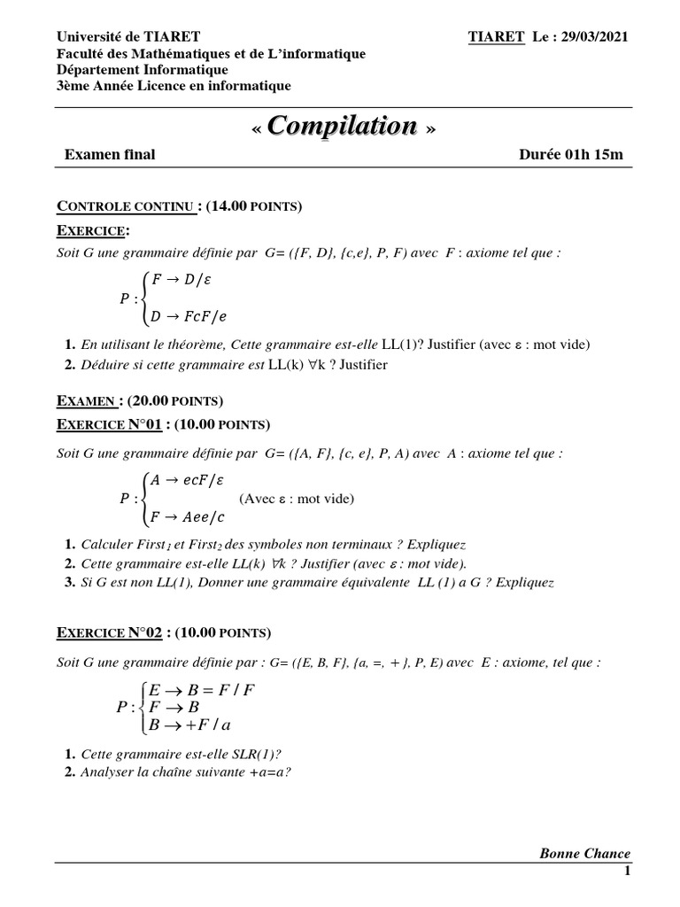 Solution Examen Compilation New 2020-2021 Enseignant 2 | PDF Solution Examen Compilation New 2020-2021 Enseignant 2 | PDF